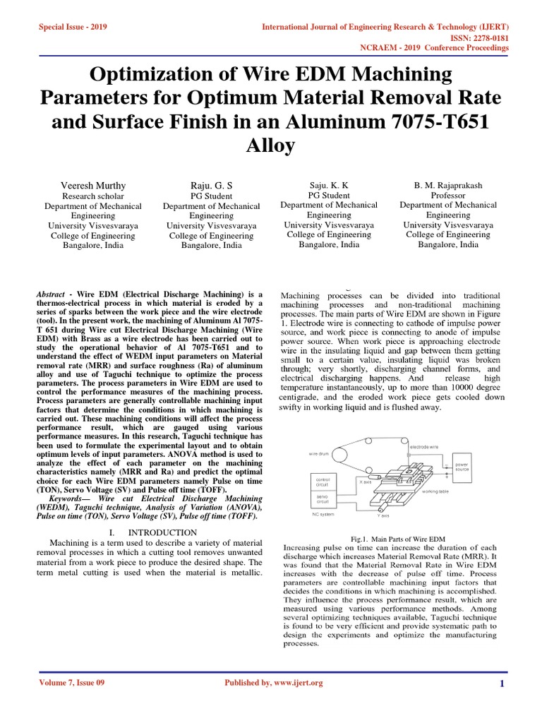 Optimization Of Wire Edm Machining Parameters For Optimum Material Removal Rate And Surface
