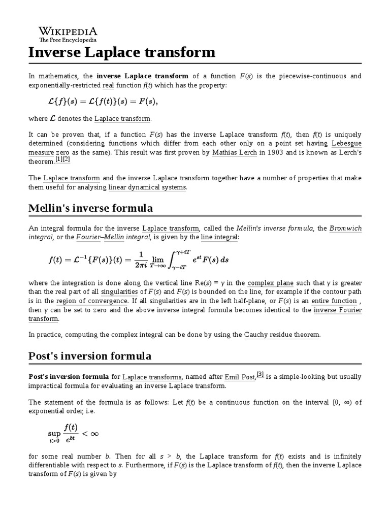 Inverse Laplace Transform | PDF | Laplace Transform | Complex Analysis