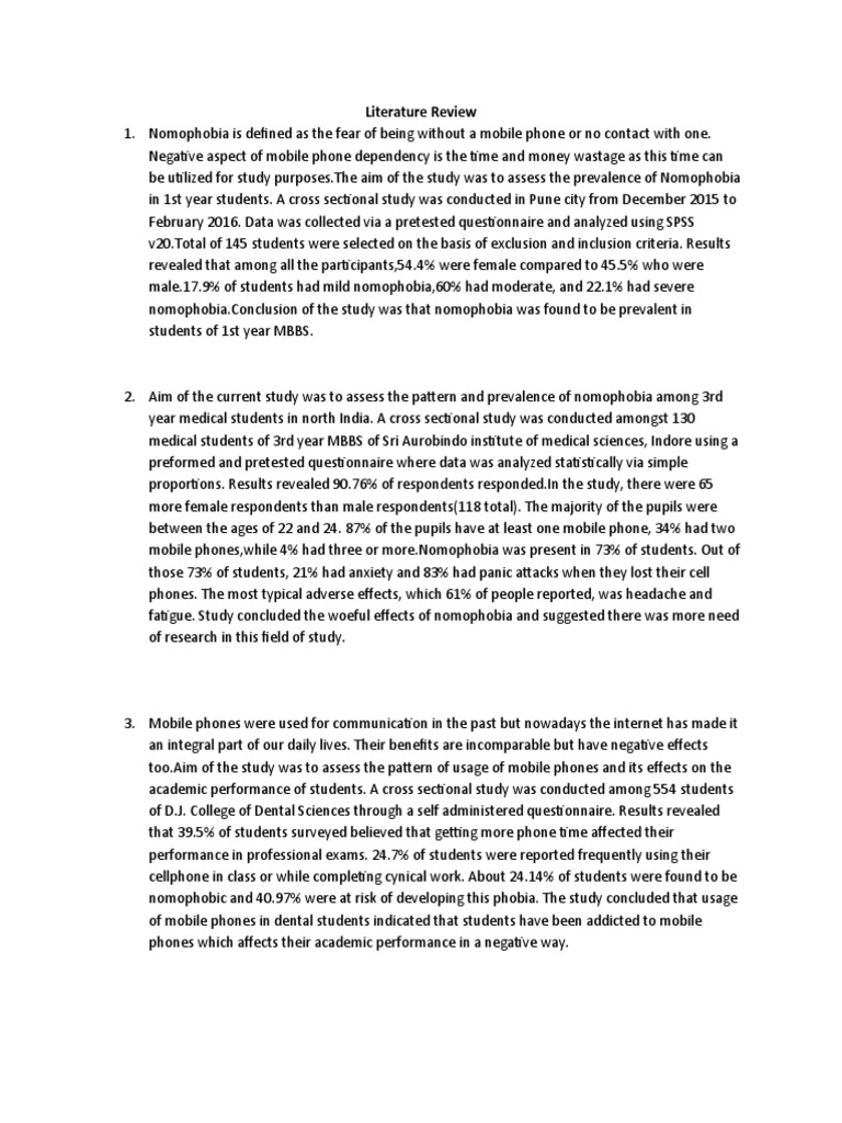 Literature Review of Nomophobia Among Undergraduate Students | PDF | Survey Methodology