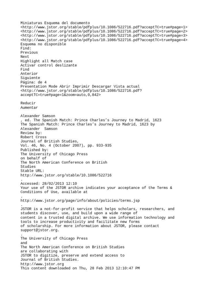 Alexander Samson, Ed. The Spanish Match. Prince Charles's Journey To Madrid, 1623 | PDF