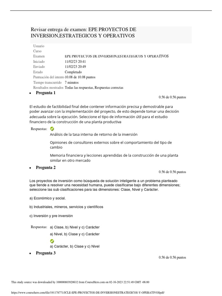 Examen EPE Proyectos de Inversión | PDF | Business | Presupuesto