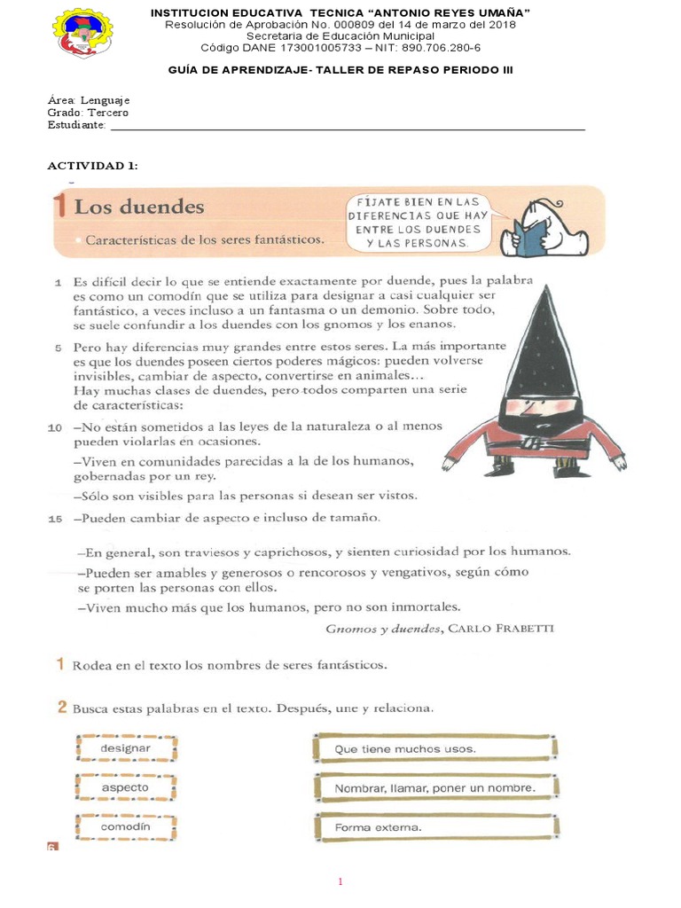 Guia de Repaso 1 Los Duendes | PDF