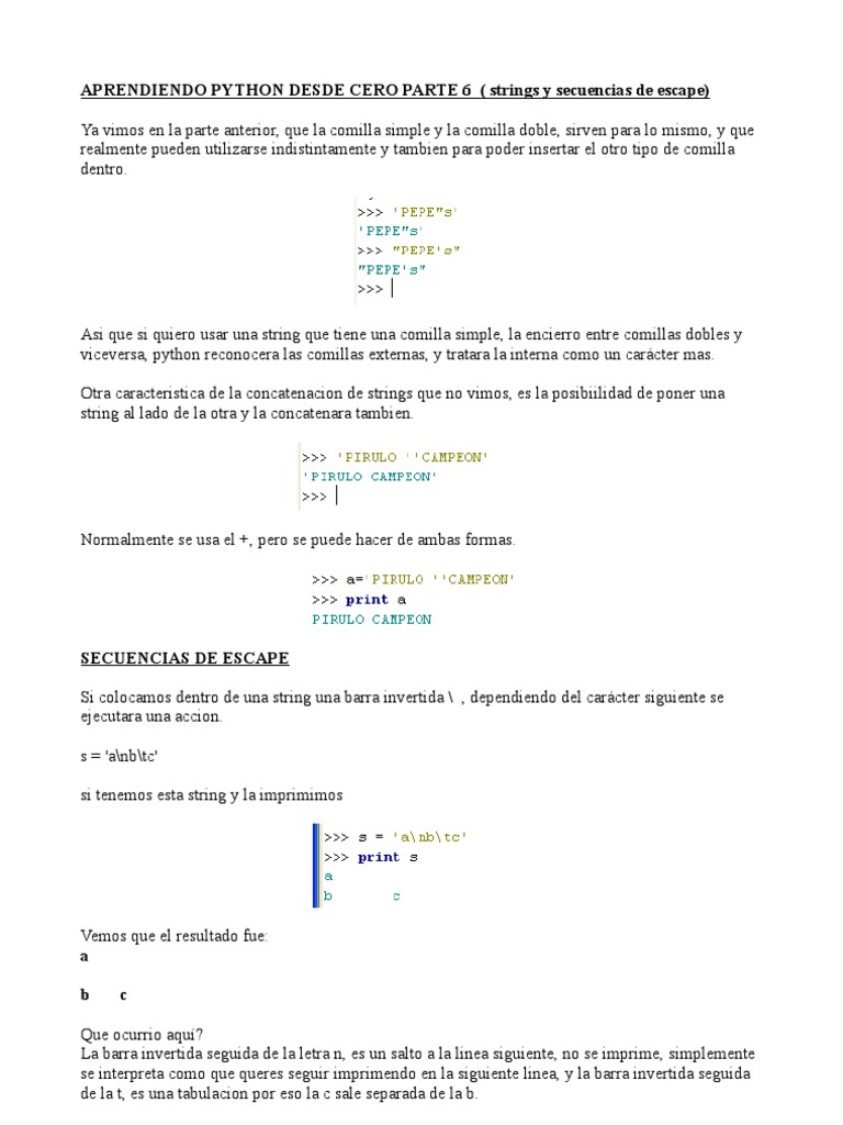 Strings y Secuencias de Escape | PDF | Cadena (informática) | Comillas