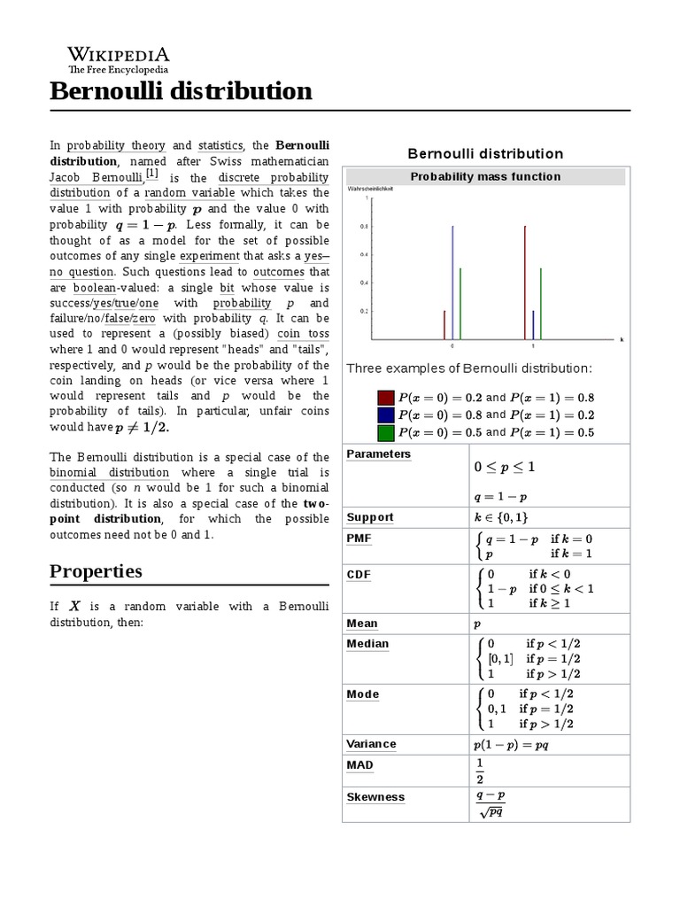 Bernoulli Distribution | PDF | Probability Distribution | Variance