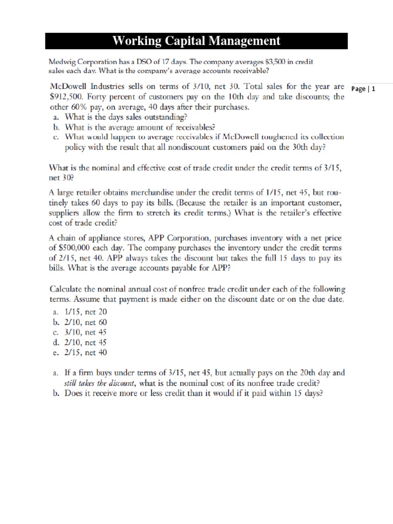Working Capital Management Practice Questions | PDF | Business