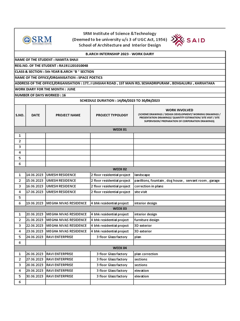 Namita - Work Diary June | PDF