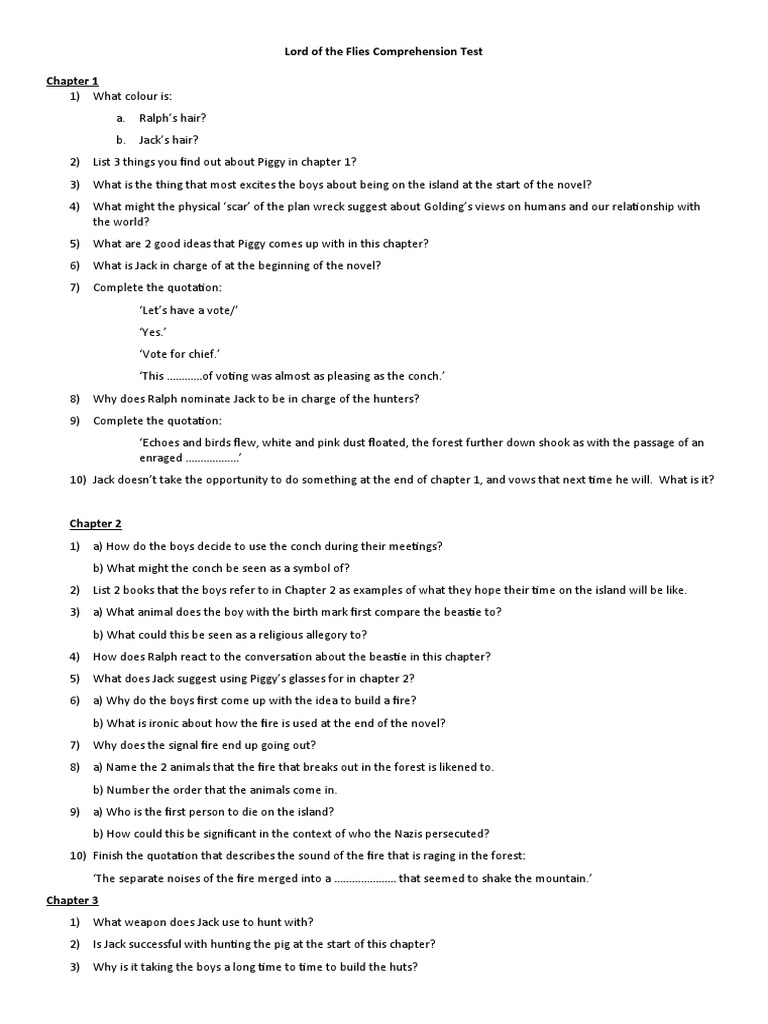 Lord of The Flies Comprehension Test | PDF