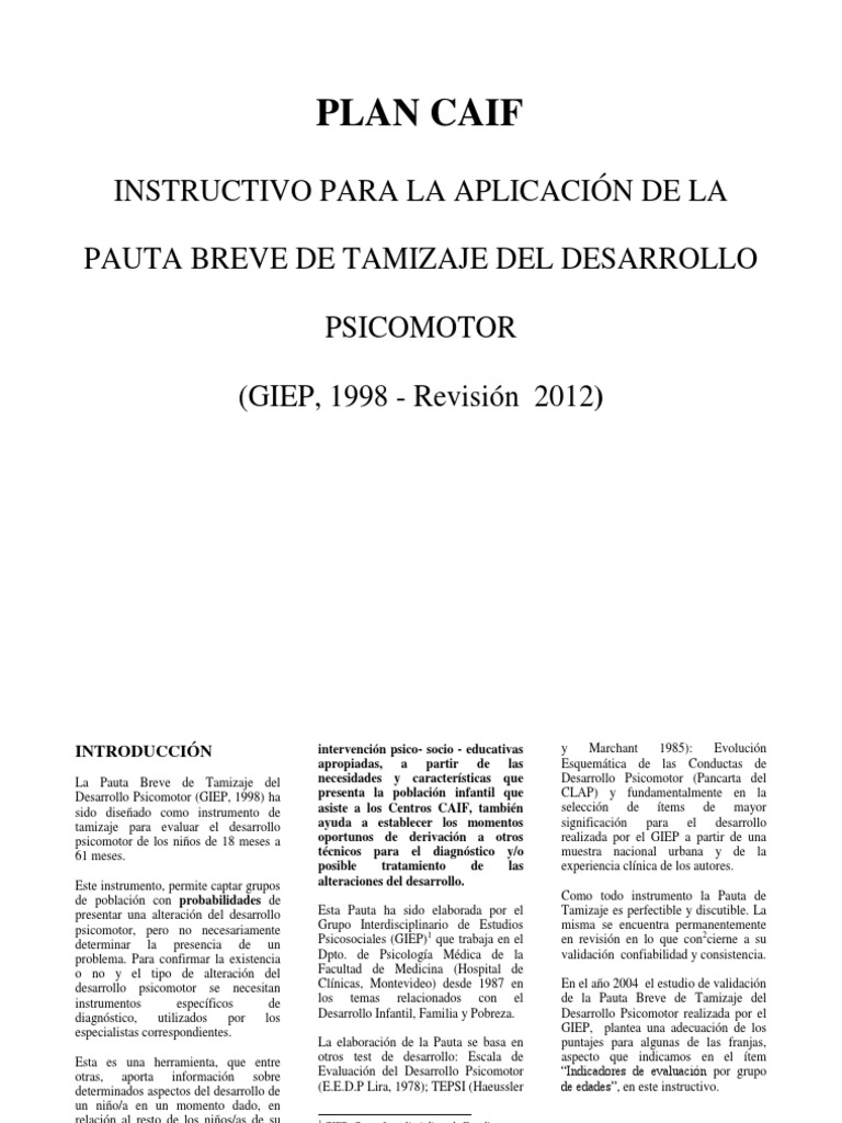 CAIF - Pauta Breve de Tamizaje Del Desarrollo Psicomotor - GIEP | PDF | Color
