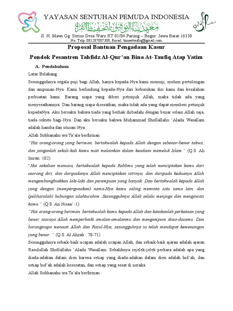 Proposal Bantuan Pengadaan Kasur | PDF