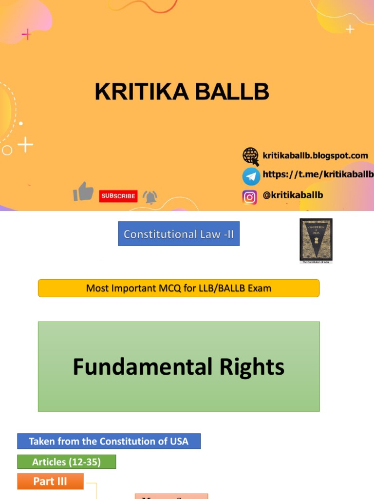 100 MCQs on Fundamental Rights for LLB | PDF | Ethical Principles | Justice