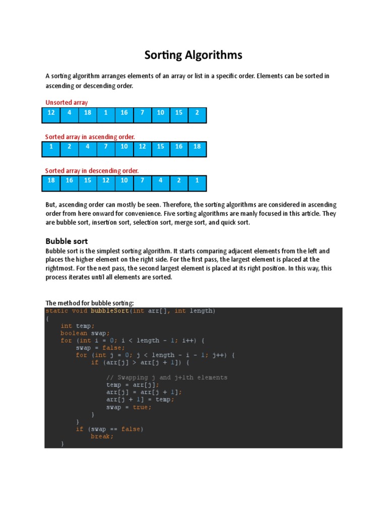Sorting Algorithms | PDF | Computer Programming | Applied Mathematics Sorting Algorithms | PDF | Computer Programming | Applied Mathematics
