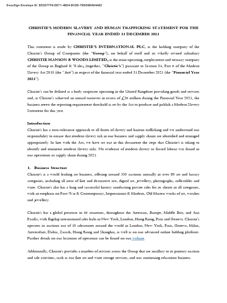 2021 Modern Slavery Statement | PDF | Supply Chain | Employment 2021 Modern Slavery Statement | PDF | Supply Chain | Employment