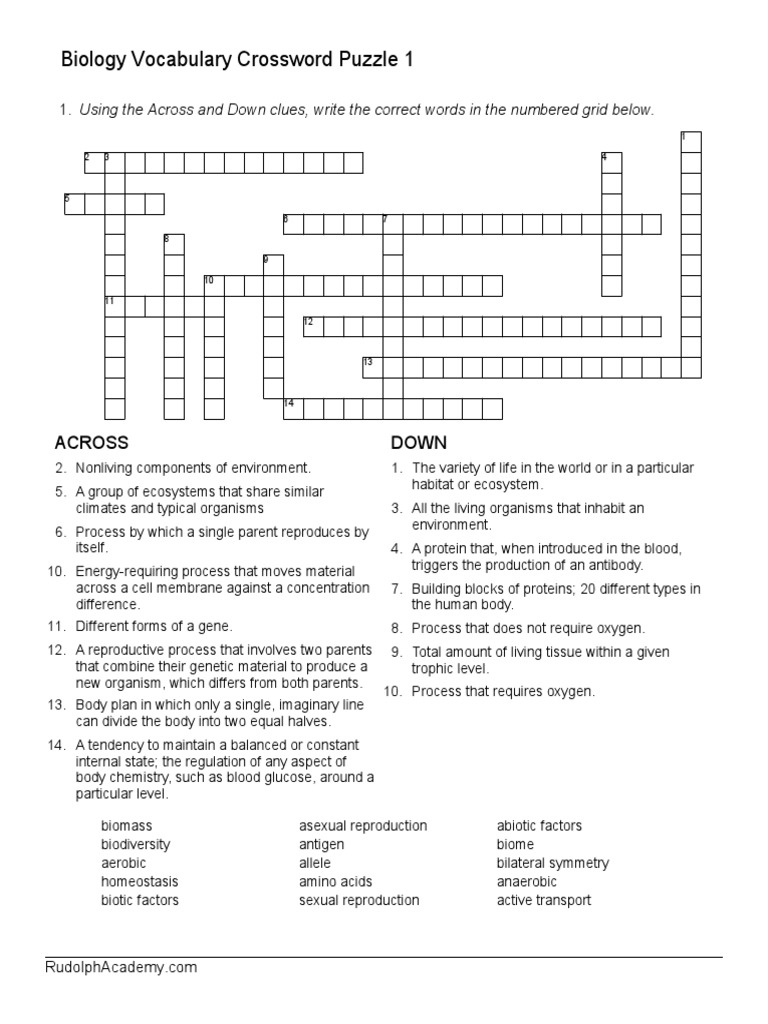 Biology Terms Crossword 1 | PDF | Biology | Ecosystem