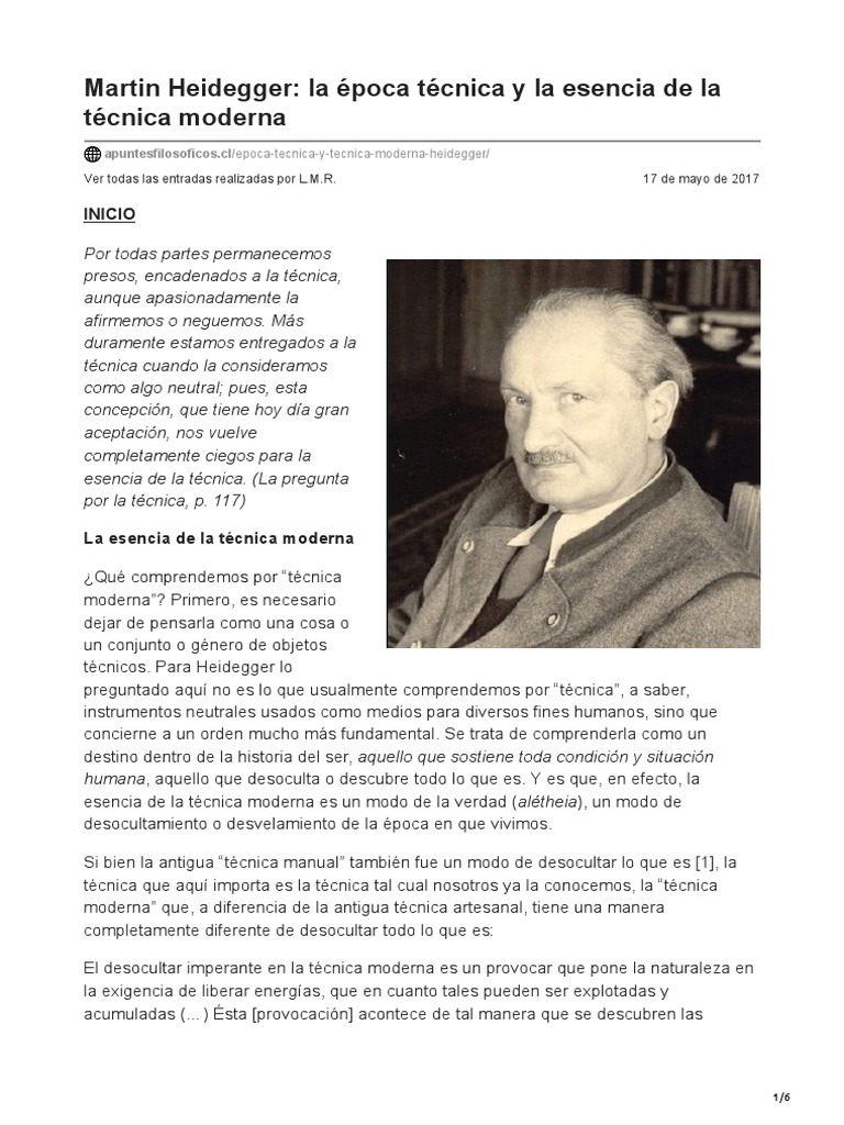 Martin Heidegger La Época Técnica y La Esencia de La Técnica Moderna | PDF | Martin Heidegger ...