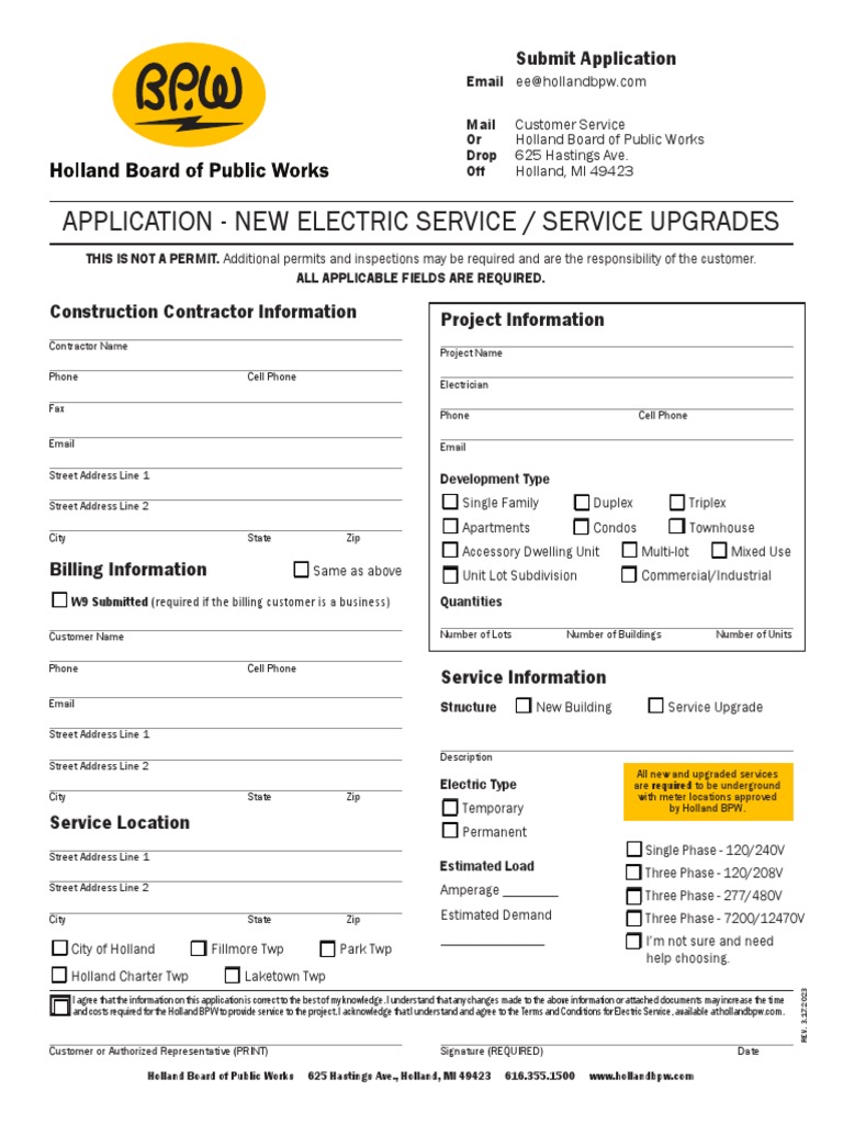 New Electric Service Application Form | PDF