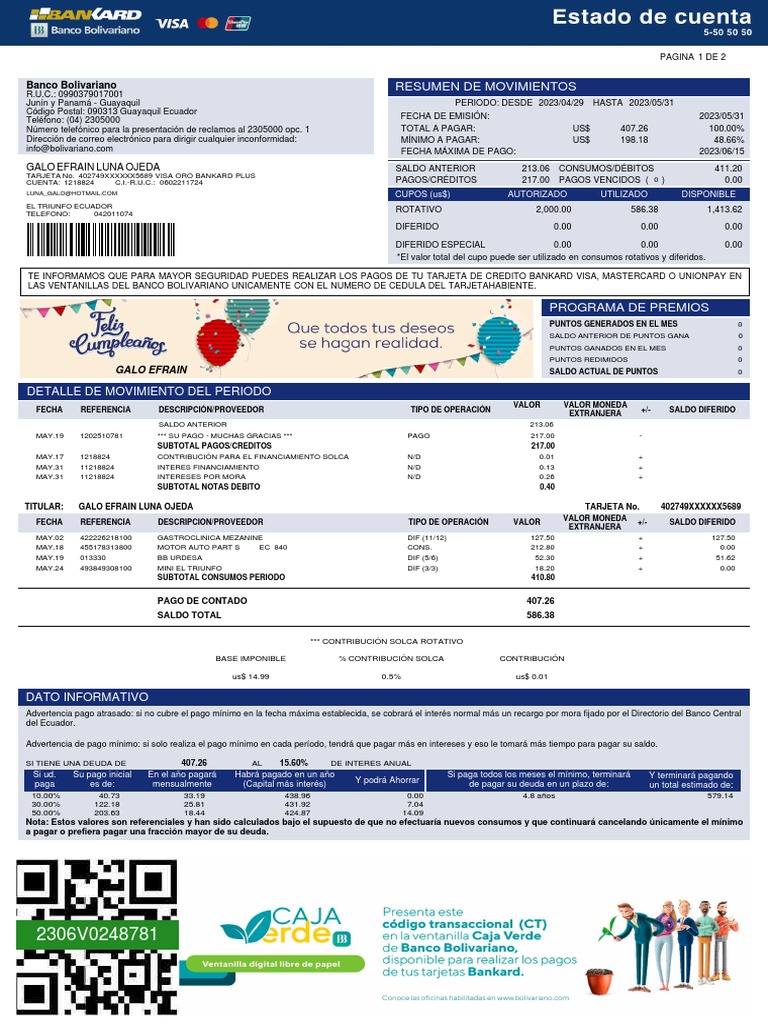 Bankard Visa 248781 | PDF | Tarjeta de crédito | Interés