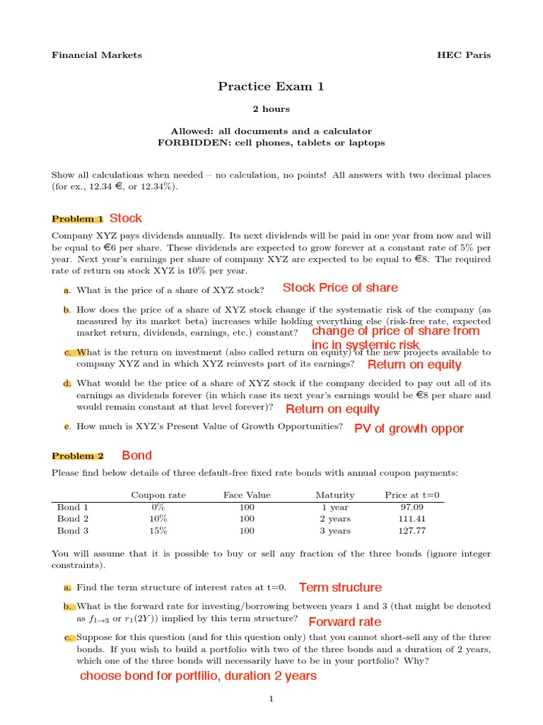 FM Practice Exam 1 | PDF | Bonds (Finance) | Stocks