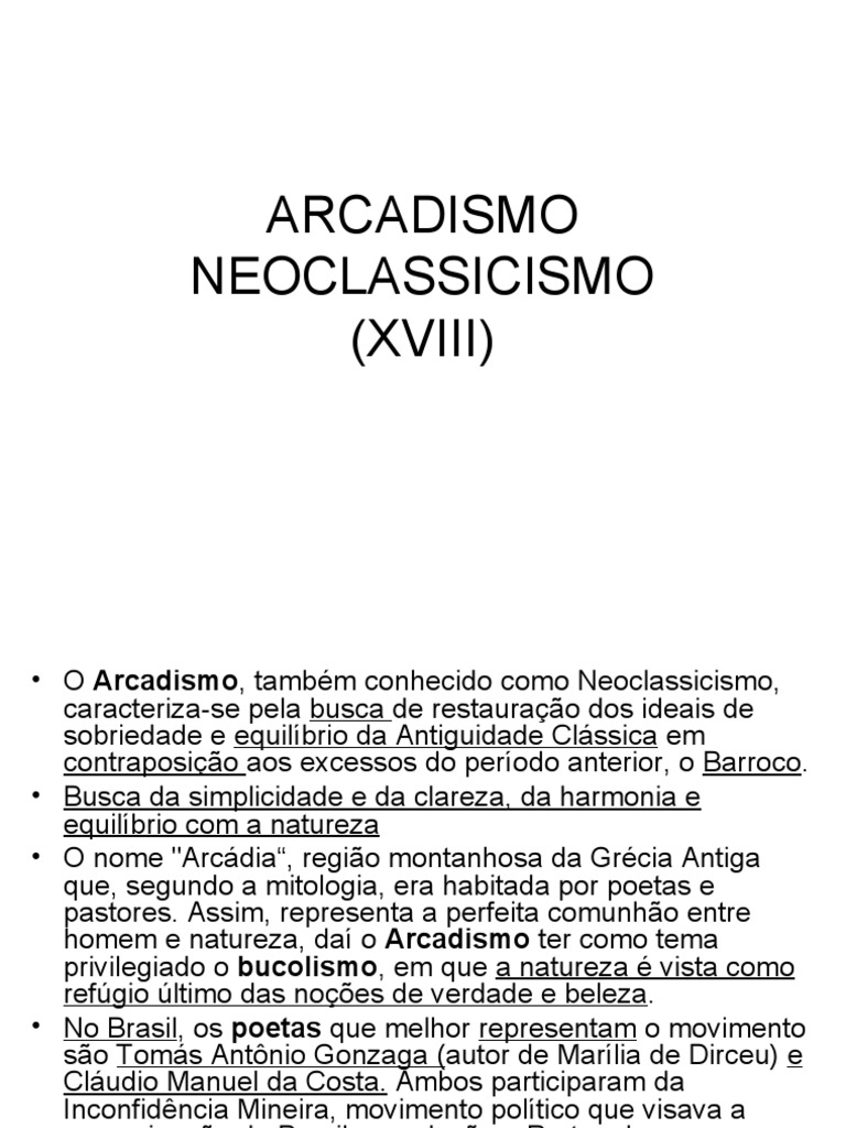 Arcadismo: Neoclassicismo e Bucolismo | PDF