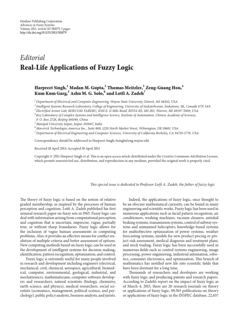 Real-Life Applications of Fuzzy Logic | PDF | Fuzzy Logic | Engineering