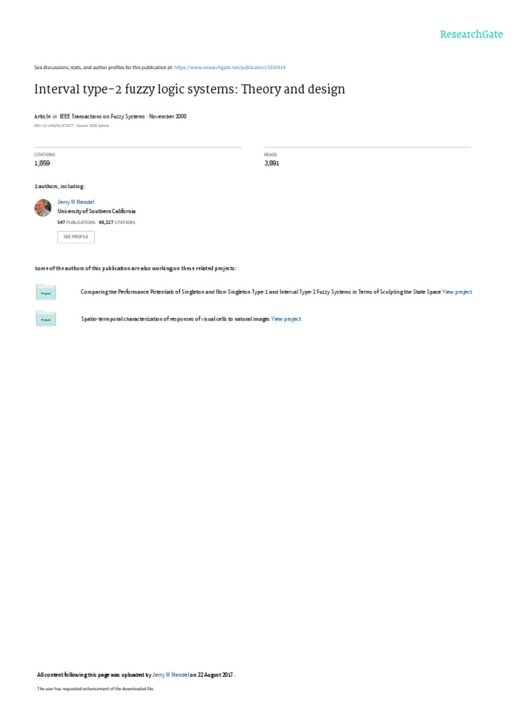 Interval Type-2 Fuzzy Logic Systems Theory and Des | PDF | Fuzzy Logic | Mathematics