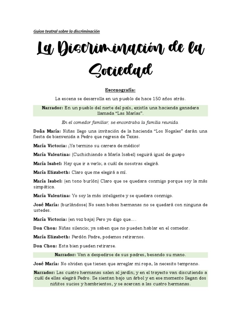 Guion Teatral Sobre La Discriminación Pdf