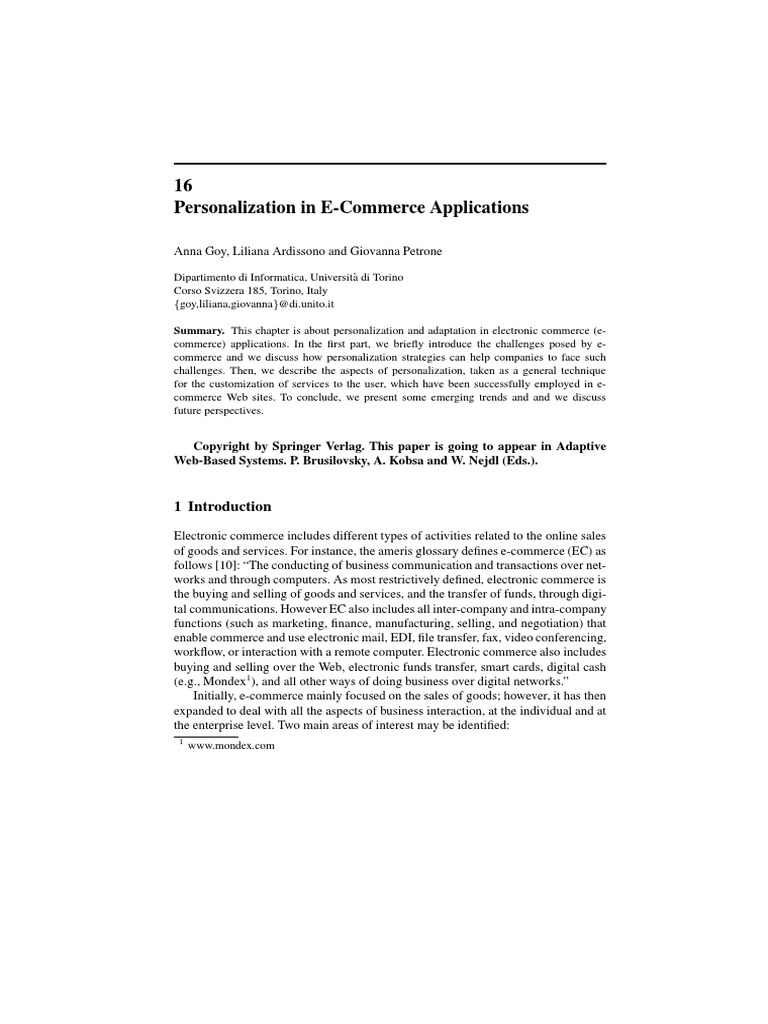 Personalization in E-Commerce Applications | PDF | E Commerce | Online Shopping