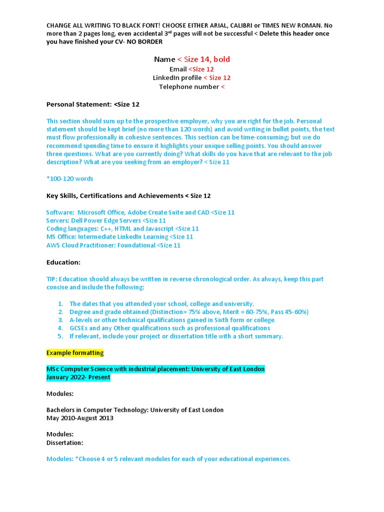 PDF. MSC CV Template | PDF | Typography | Text