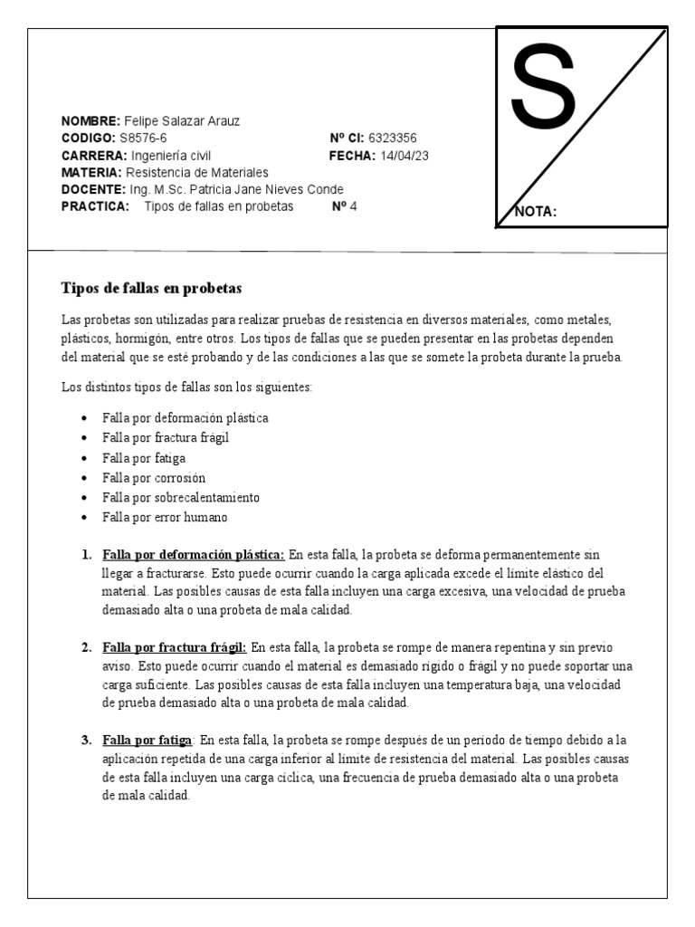 Tipos de Fallos en Probetas | PDF | Fractura | Ciencias fisicas