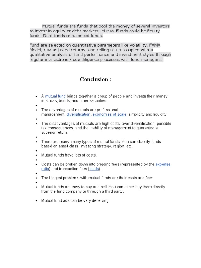 Conclusion | PDF | Mutual Funds | Investor