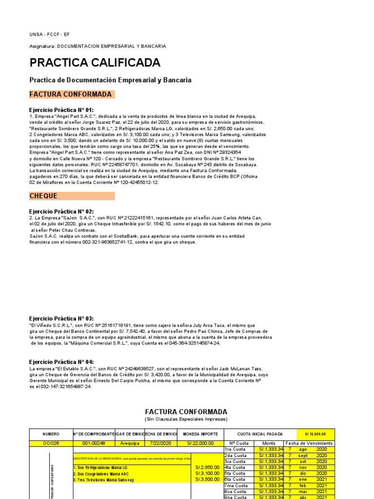 32 Factura Conformada y Cheques - Practica Calificada of | PDF ...