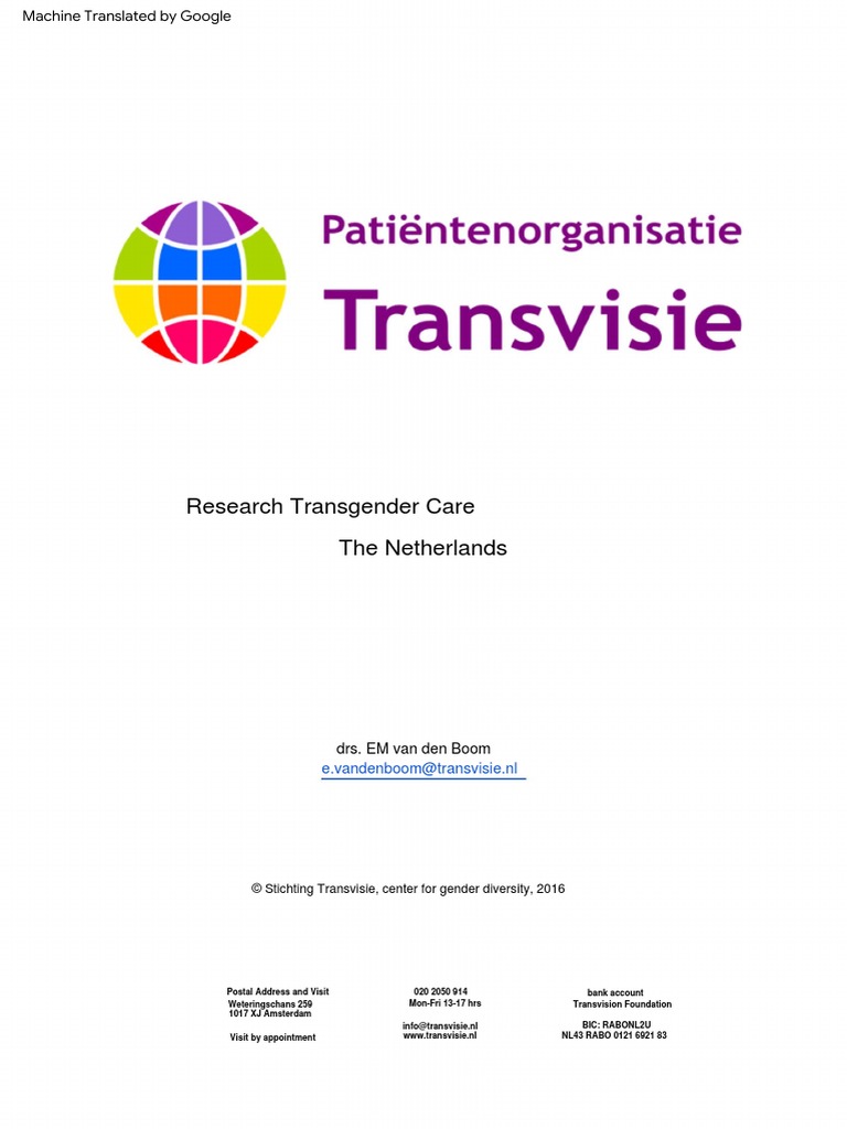 Transvisie Research Into Transgender Care NL, 2016 | PDF | Transsexual ...