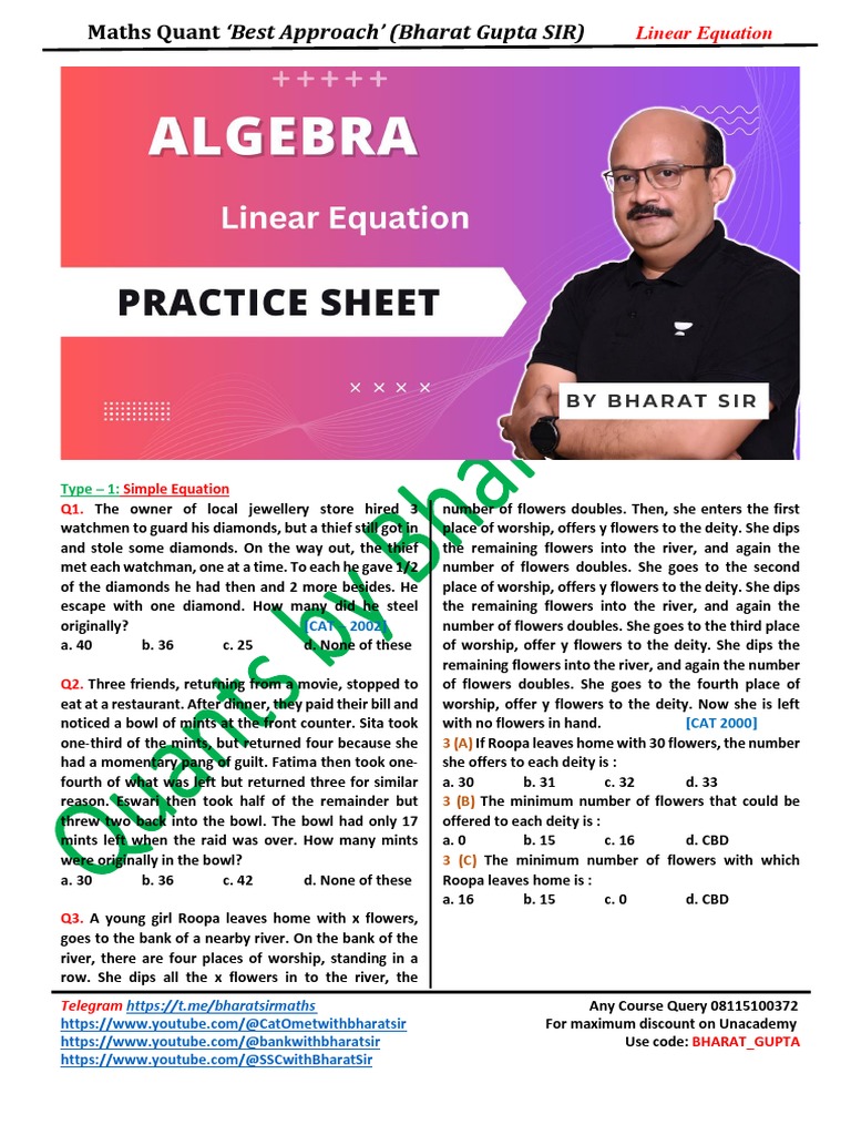 Linear Equation Assignment 1686662855253 | PDF | Equations