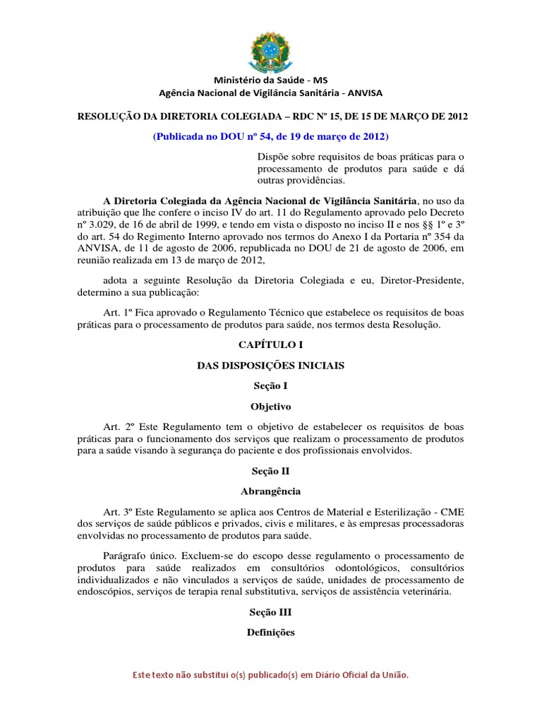 RDC 15 2012 | PDF | Esterilização (Microbiologia)
