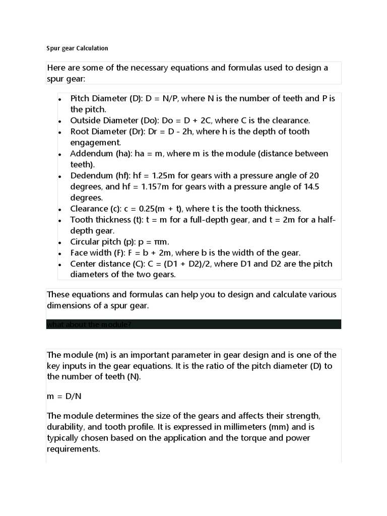 Spur Gear Calculation | PDF