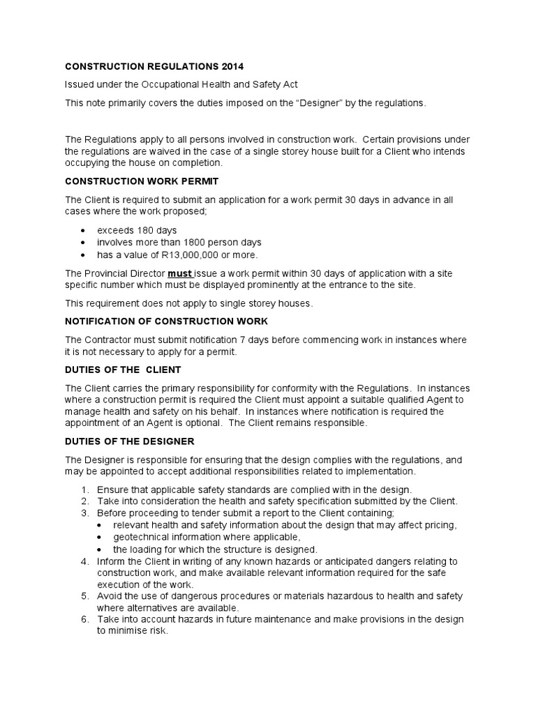 Construction Regulations 2014 Guide | PDF