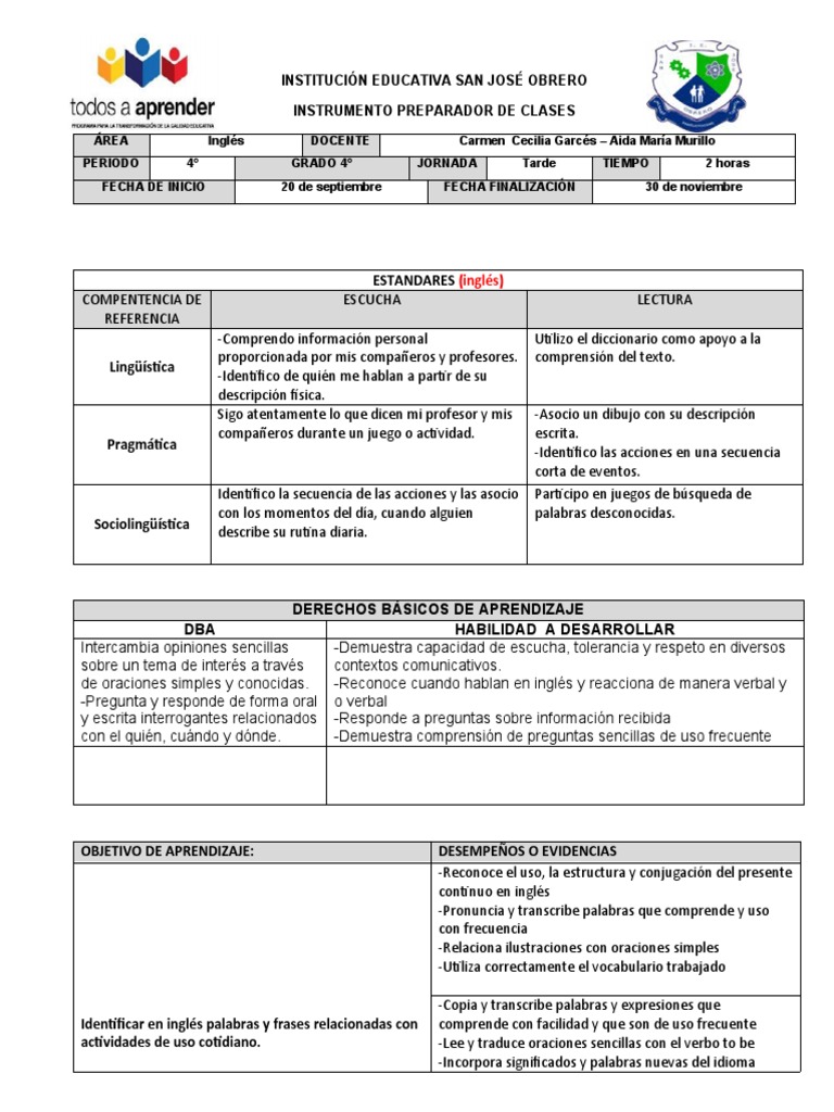 Guía de 4 - 4 Periodo | PDF | Léxico | Verbo