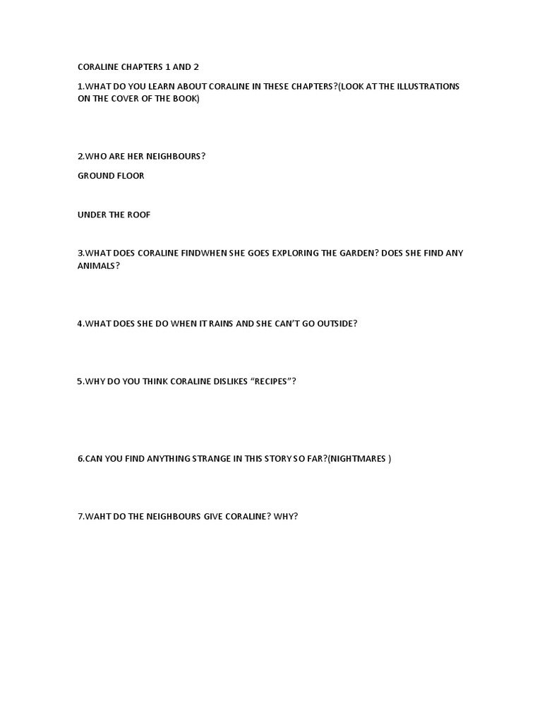 Coraline Chapters 1 and 2 | PDF