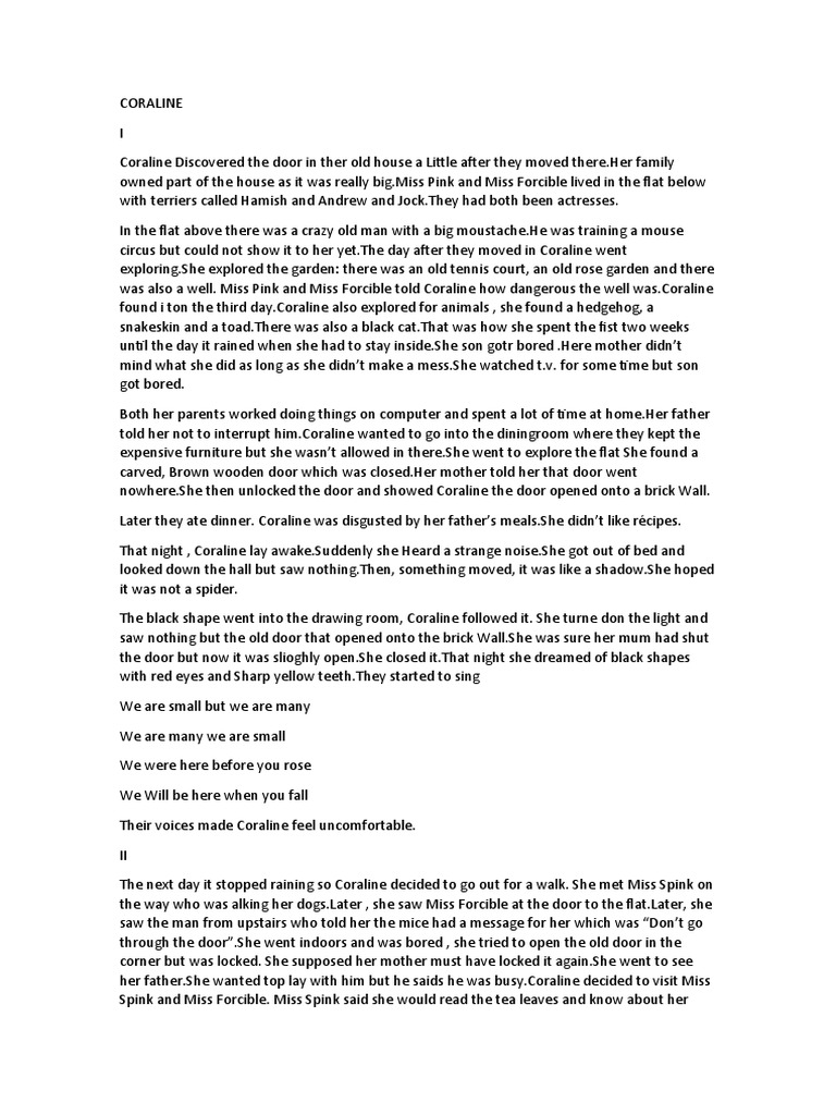 Coraline: Chapter 4 Summary | PDF