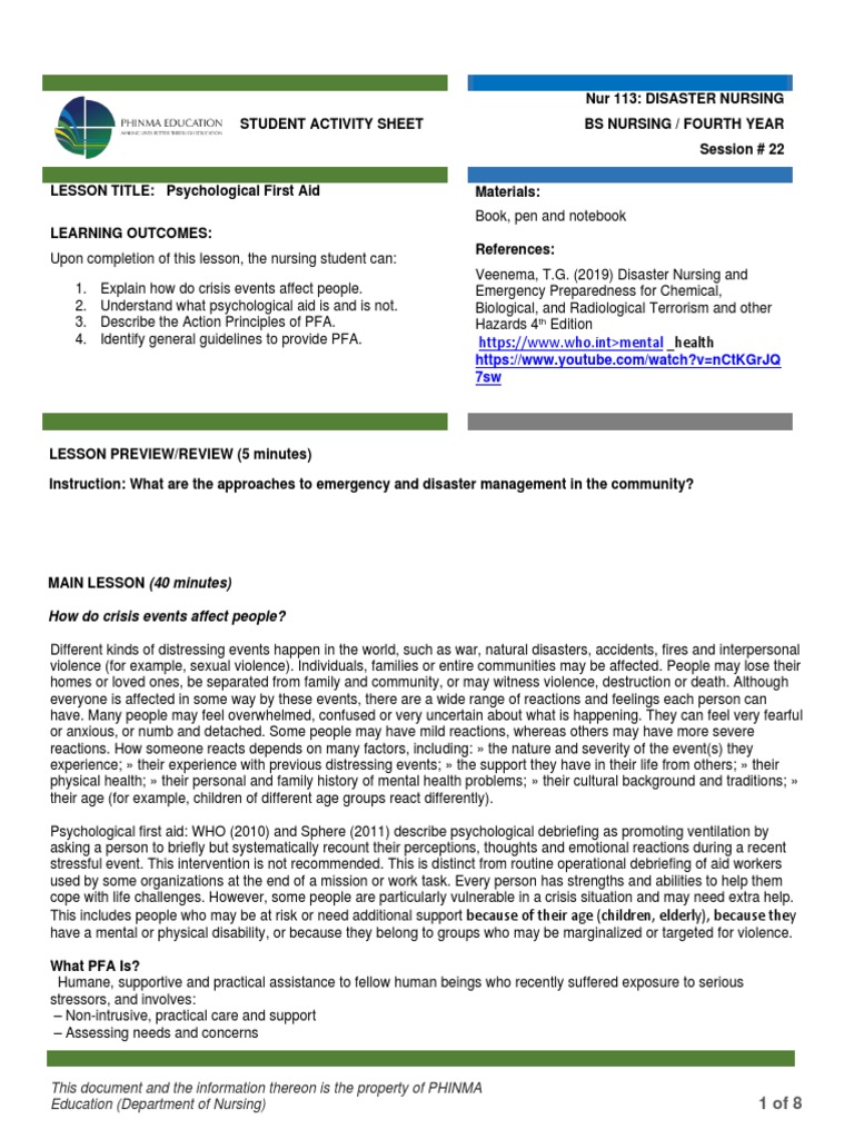 Disaster Nursing SAS Session 22 | PDF