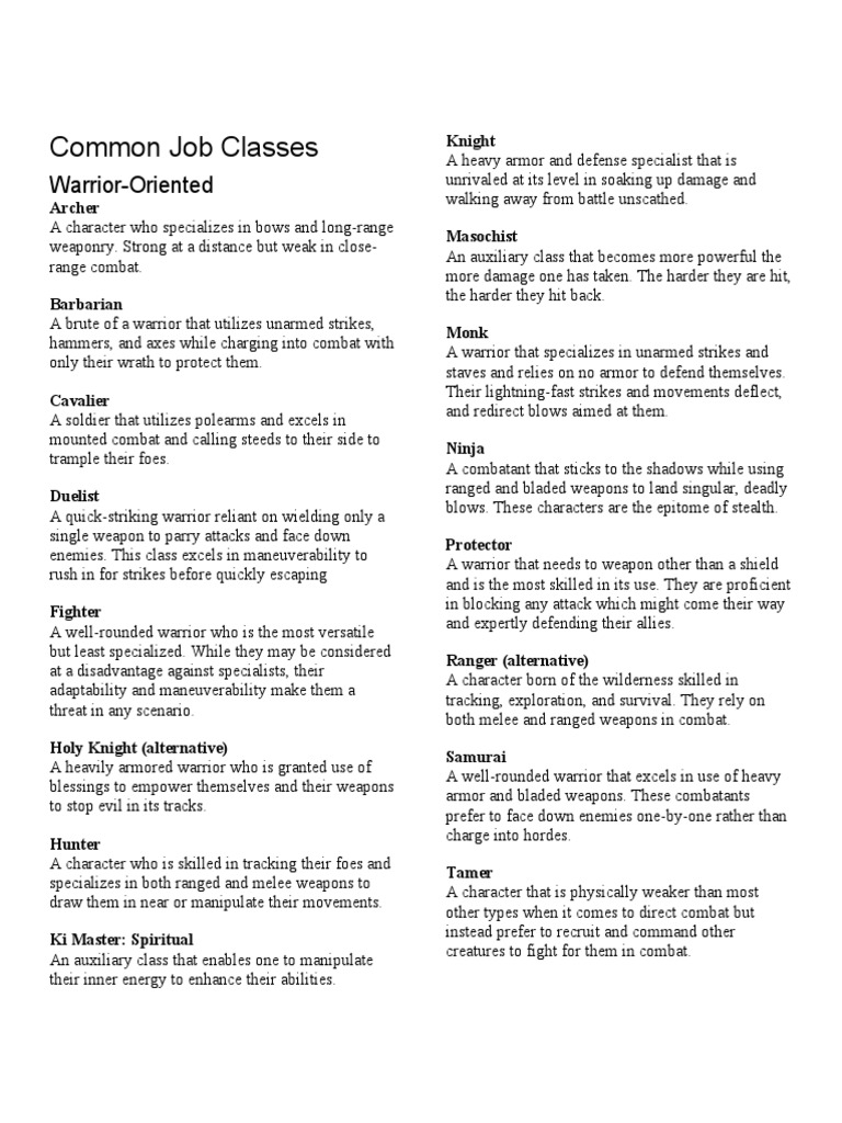 Yggdrasil Job Classes | PDF