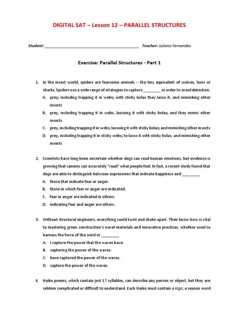 DIGITAL SAT - EM - WRITING - 12 Parallel Structure - Grammar | PDF
