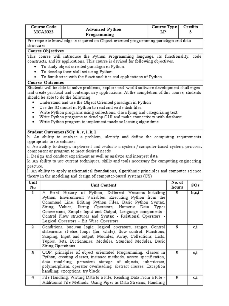 MCA2022_ADVANCED PYTHON-PROGRAMMING-(ELECTIVE) | PDF