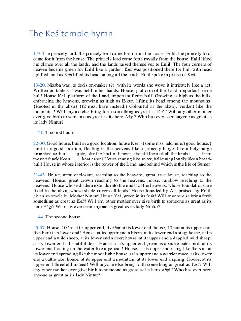 (-2600) Kesh Temple Hymn | PDF