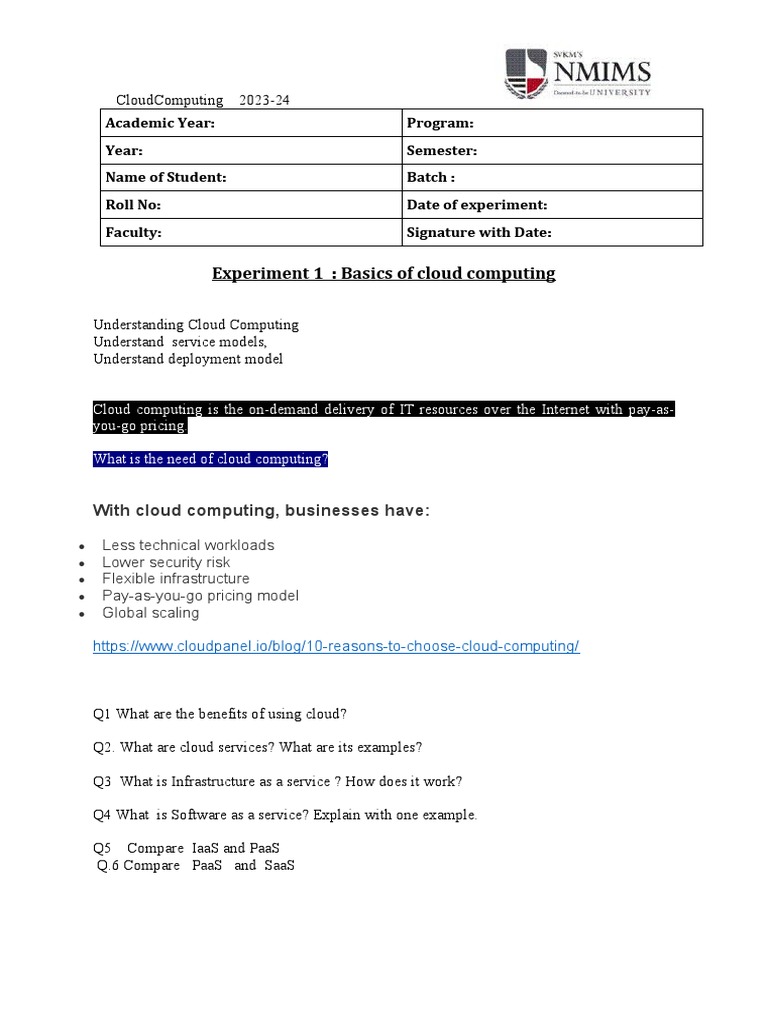 Cloud Computing Basics and Models Guide | PDF