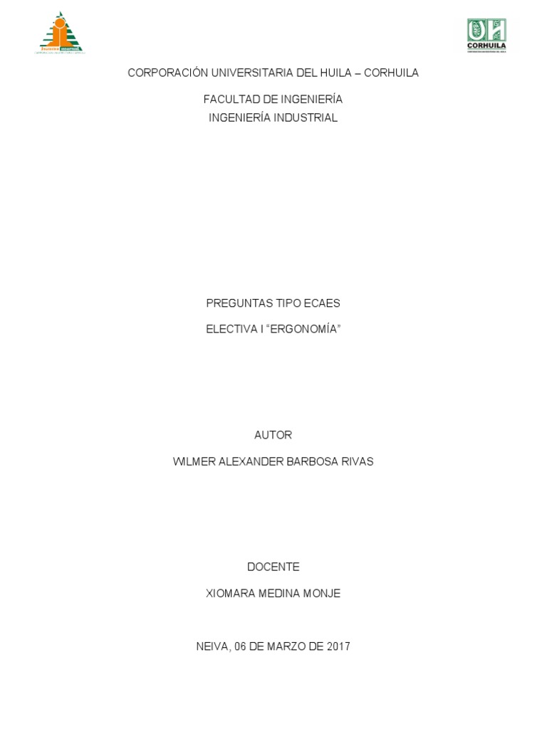 Preguntas Tipo Ecaes Electiva I Ergonomía | PDF