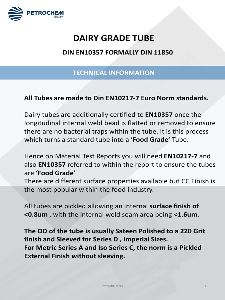 Dairy Tube Size Specifications | PDF
