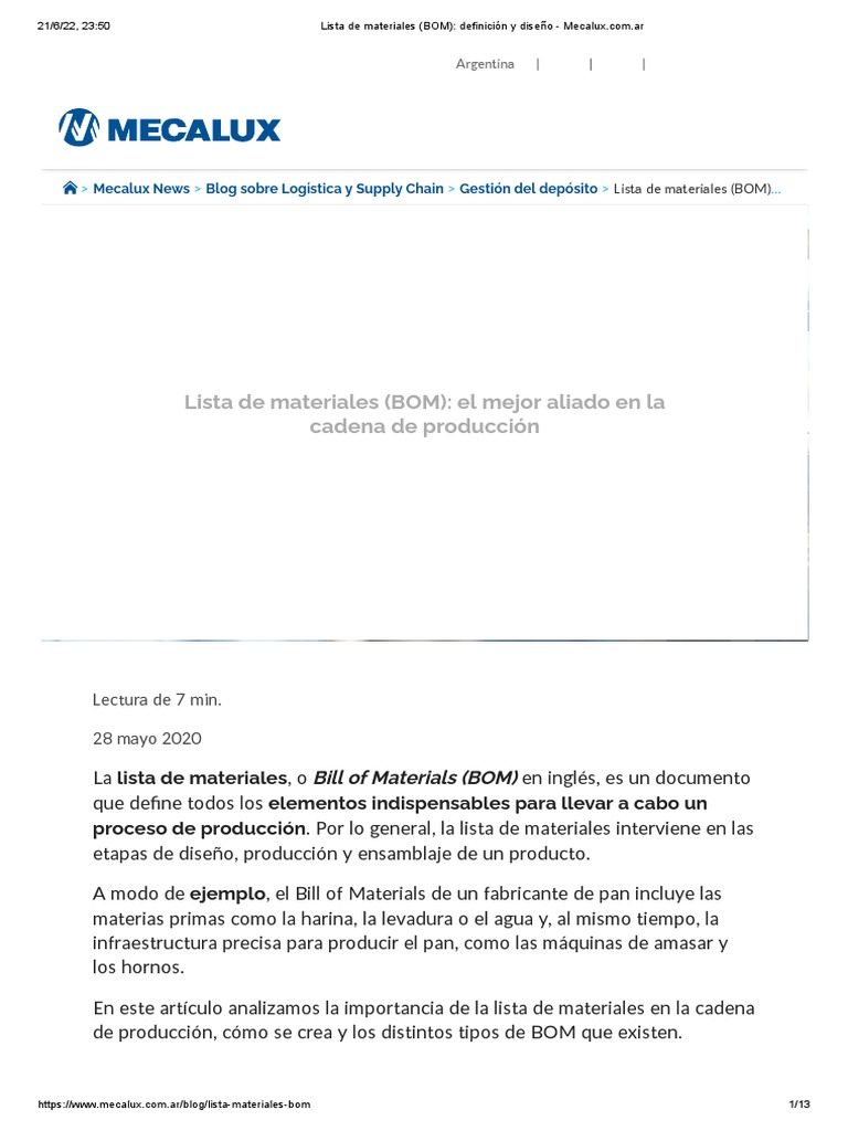 Lista de Materiales (BOM) - Definición y Diseño - Mecalux - Com.ar ...