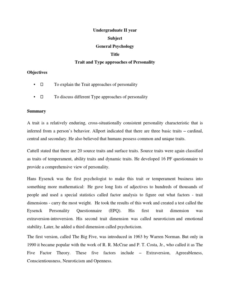 36 Trait and Type Approaches200302040403032222 | PDF | Extraversion And Introversion ...