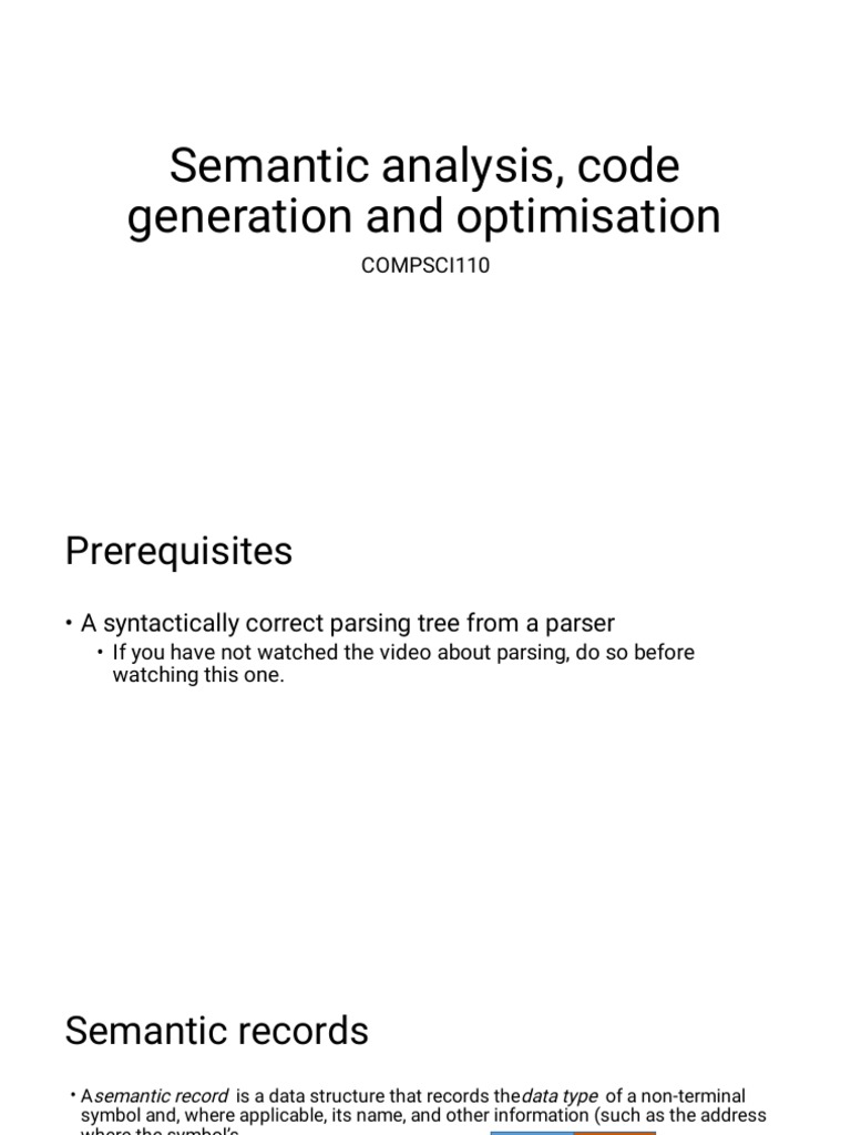 Semantic Analysis and Code Generation | PDF