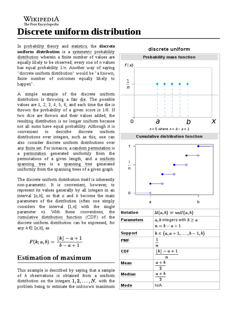 Discrete Uniform Distribution | PDF